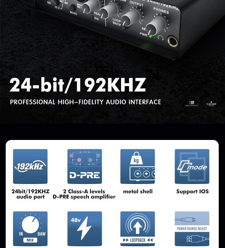 Audio Interface 24Bit/96kHz Used for Pc With XlR / 1/4 Inch Jack 2 ...