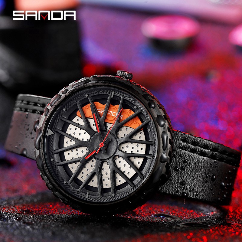 SANDA Original Men Watch Leather Watch Hollow Dial Waterproof Car Concept Creative Watch ...