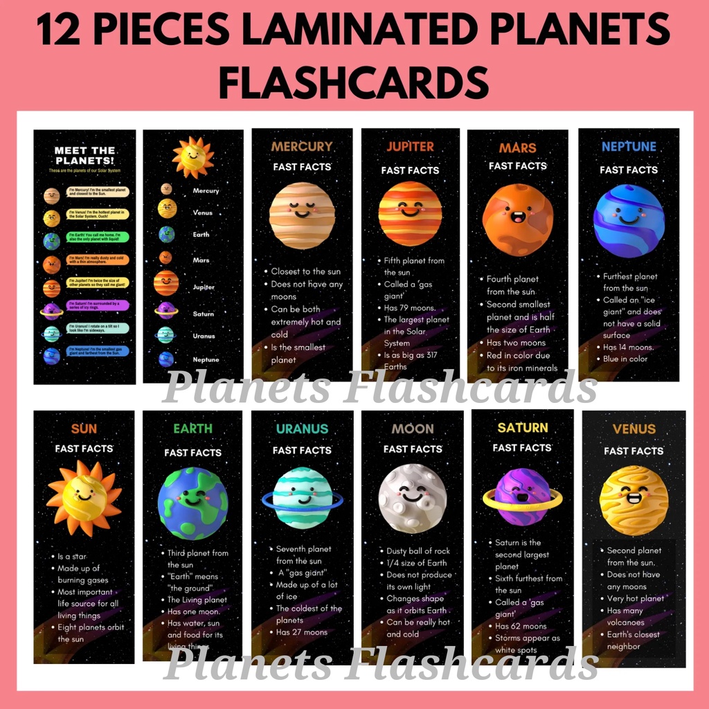 Laminated Planets Flashcards, 12 PIECES, Educational Flashcards for ...