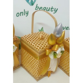Square Woven Bamboo Tiffin Decorated With Lotus Flower Ready To Use ...