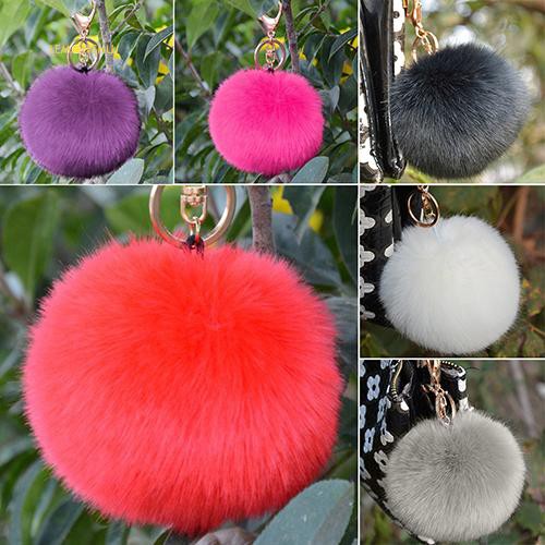 LEM Hot Furry Ball Keychain Bag Key Hanging Tail Accessories Rabbit Fur ...