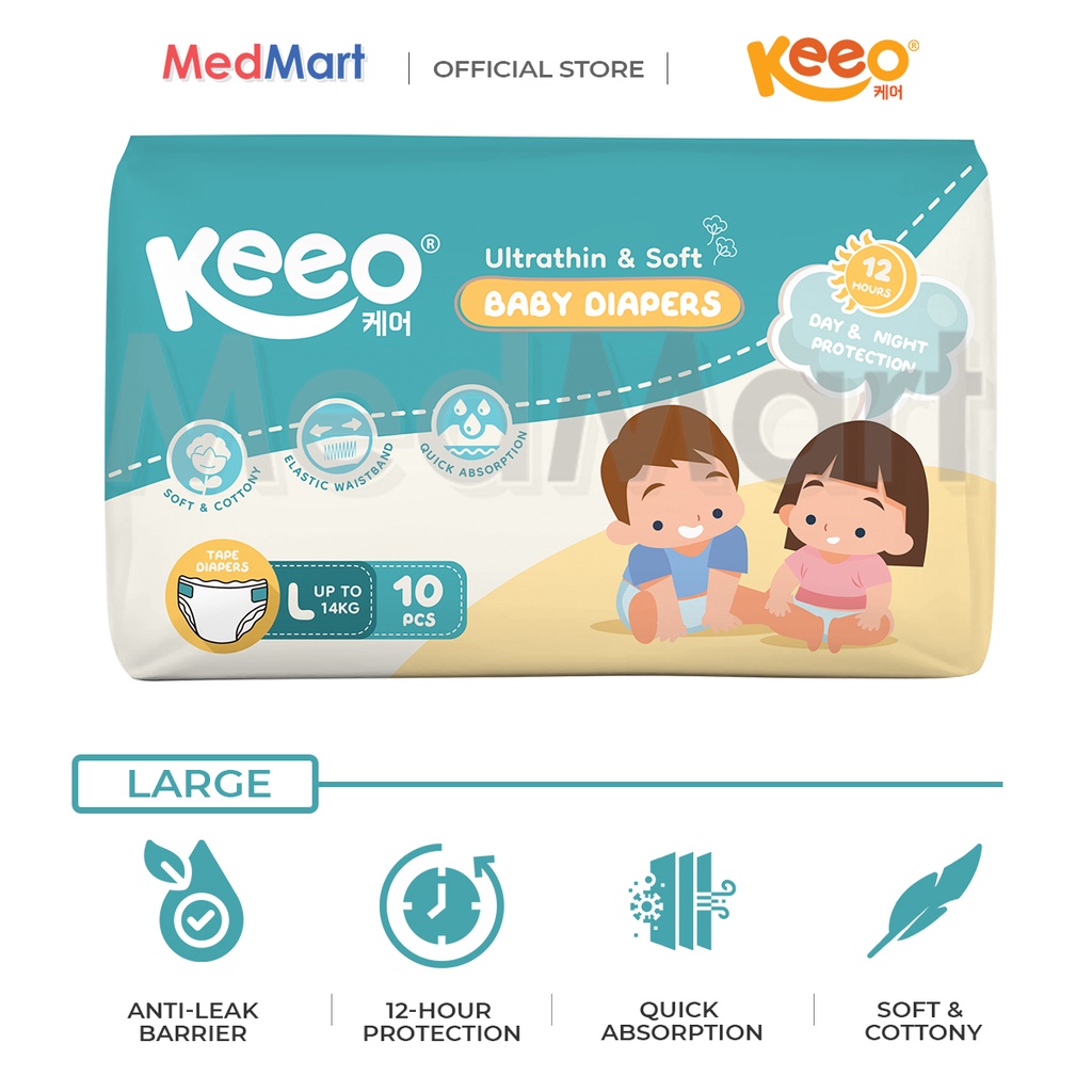 KEEO Korean Baby Diapers (LARGE: 10 pads per pack) | Shopee Philippines