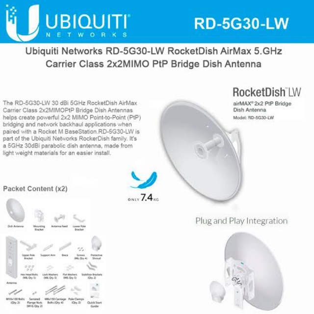 Ubiquiti RocketDish LW RD-5G30-LW 30 dBi 5GHz Lightweight | Shopee ...