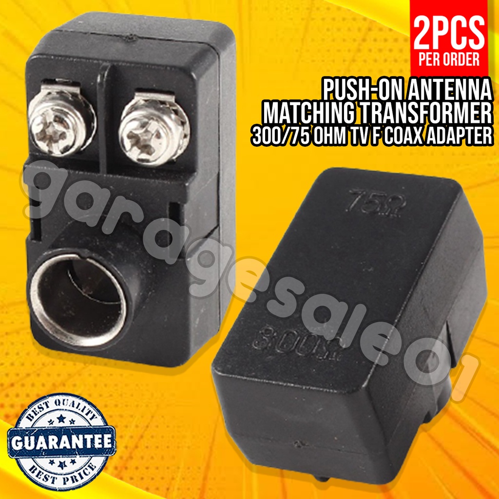 2PCS Push-On Antenna Matching Transformer 300/75 Ohm TV F Coax Adapter ...