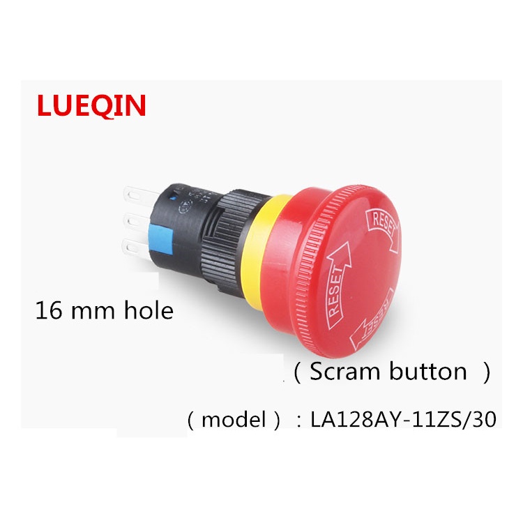 LA128 AY-11ZS 16mm Self-Locking Emergency Stop Button Switch Mushroom Head Power Supply LA128AY ...