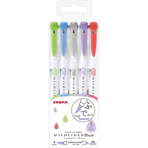 Zebra Highlighter Mildliner Brush Noble Color 5 Colors Set, WFT8-5C-NC ...