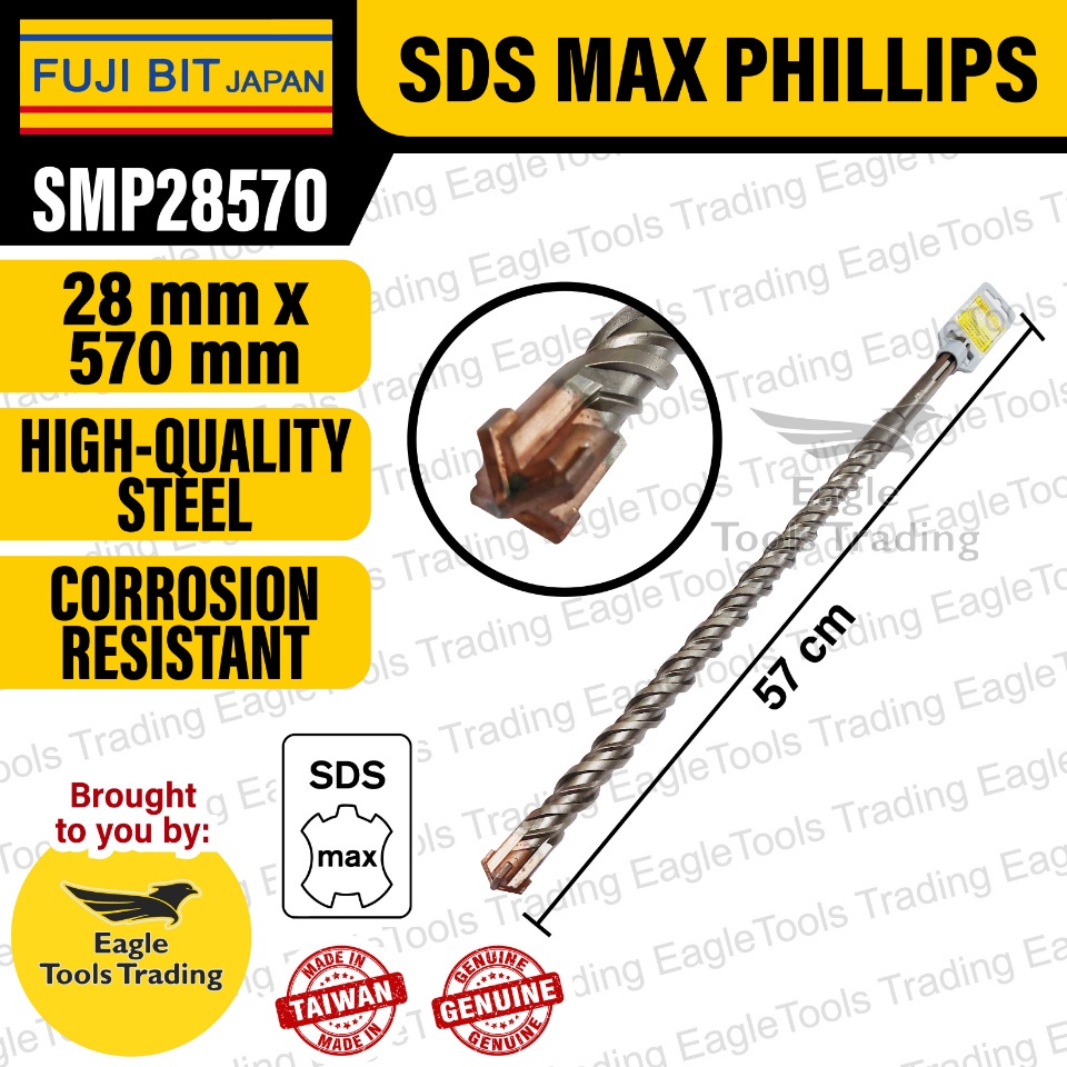 Fuji Bit Japan SDS Max Phillips 28mm x 570mm Tungsten Carbide Tip ...
