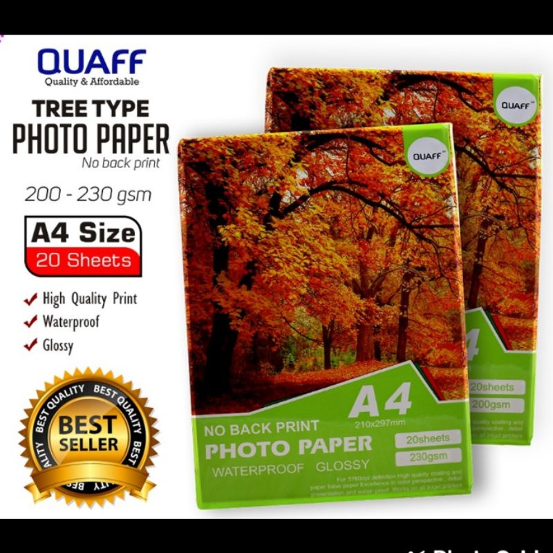 QUAFF PHOTO PAPER NO BACK PRINT 200GSM/230GSM 20SHEETS | Shopee Philippines