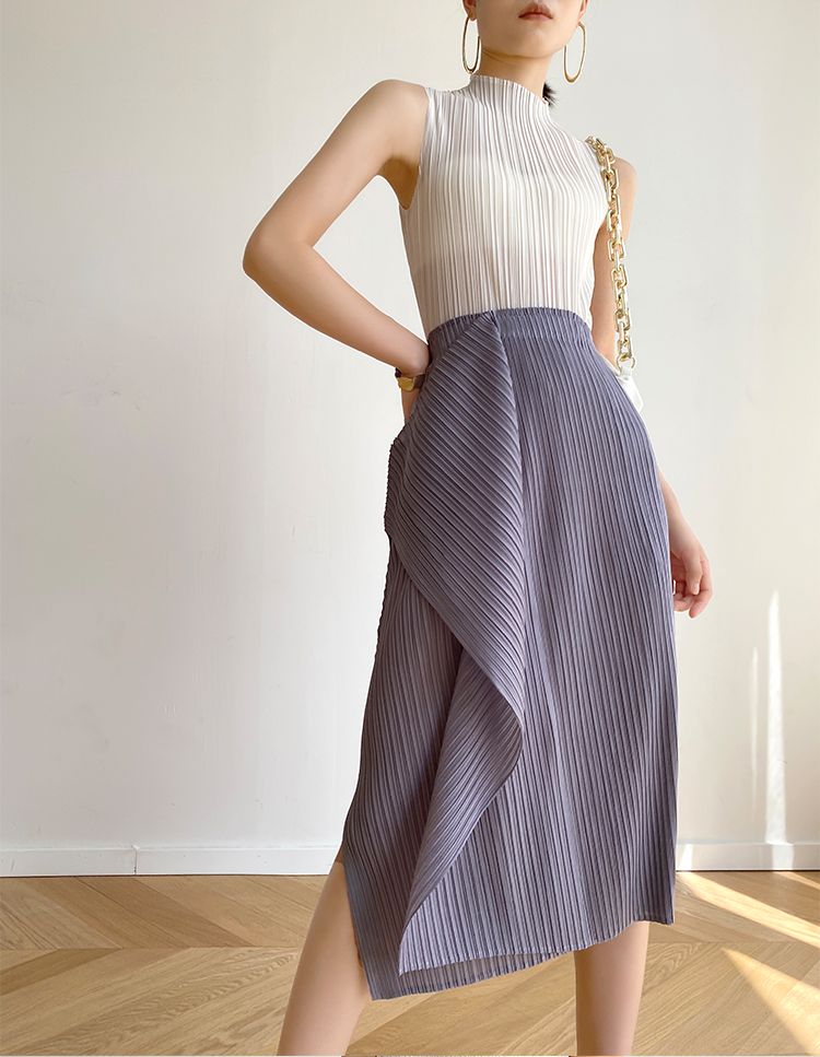 Japanese Miyake pleated unilateral slit asymmetrical design large size ...