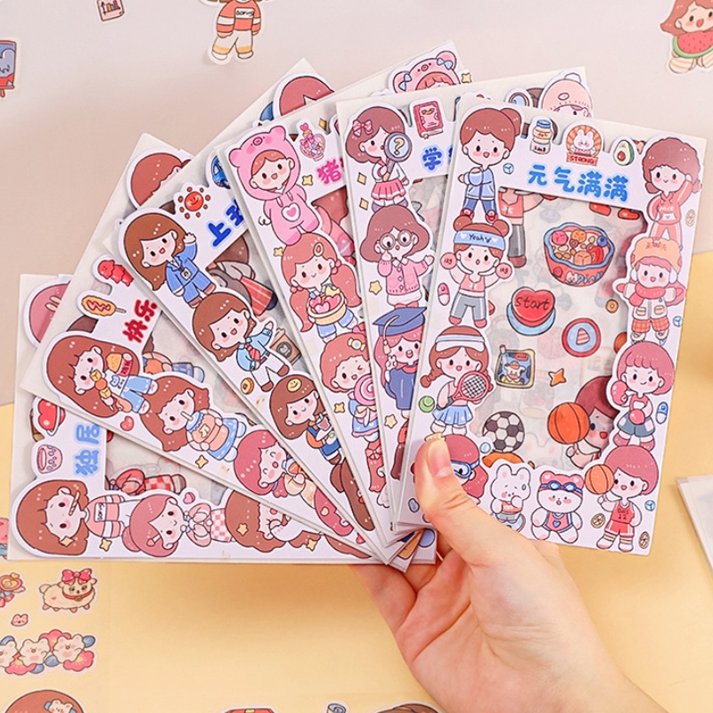 4PCS/bag Cartoon Girl Daily Stickers Ins Girl Heart Hand Account ...