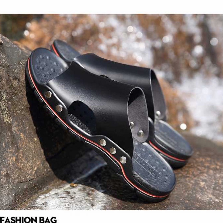 Lowest Price Sandals Men's Leather Slipper Non-slip Slides Summer ...
