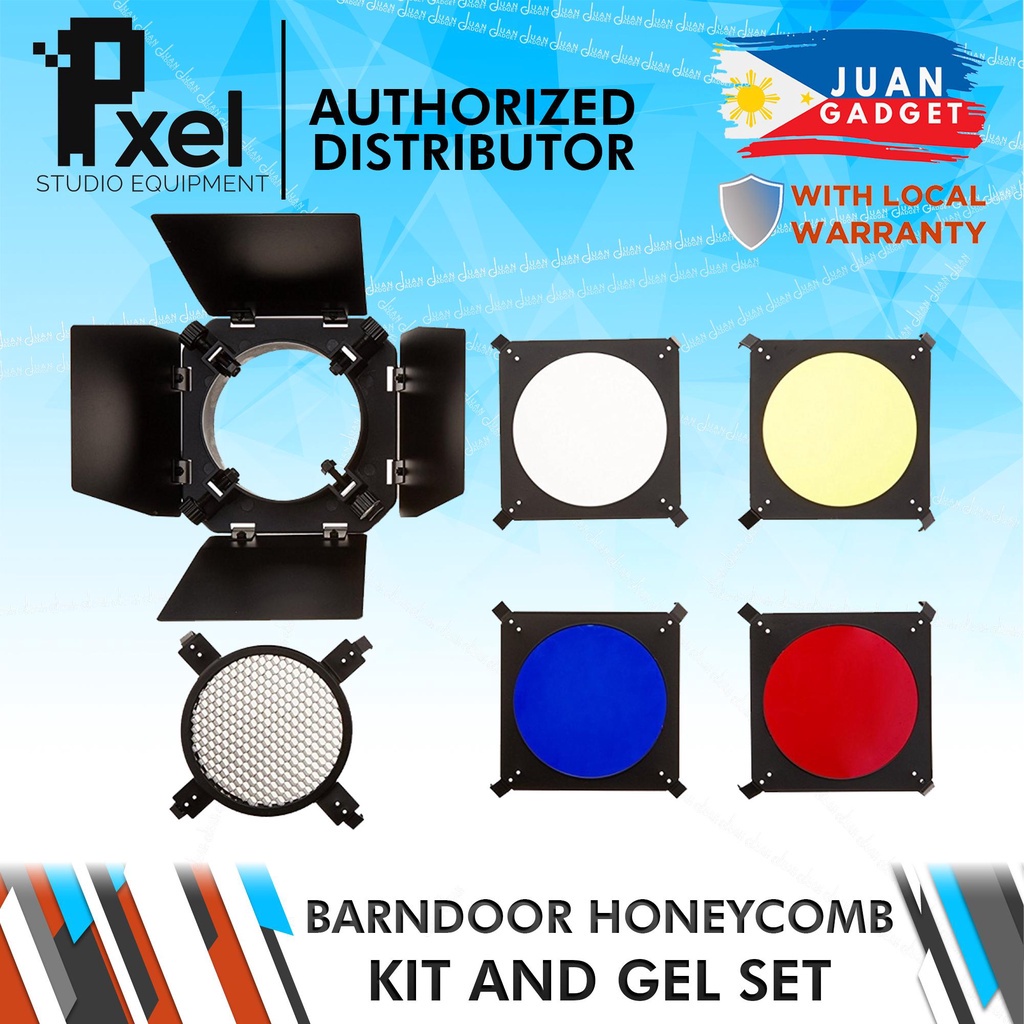 Pxel Universal Mount 3in1 Barn Door Honeycomb Grid & 4 Color Gel ...