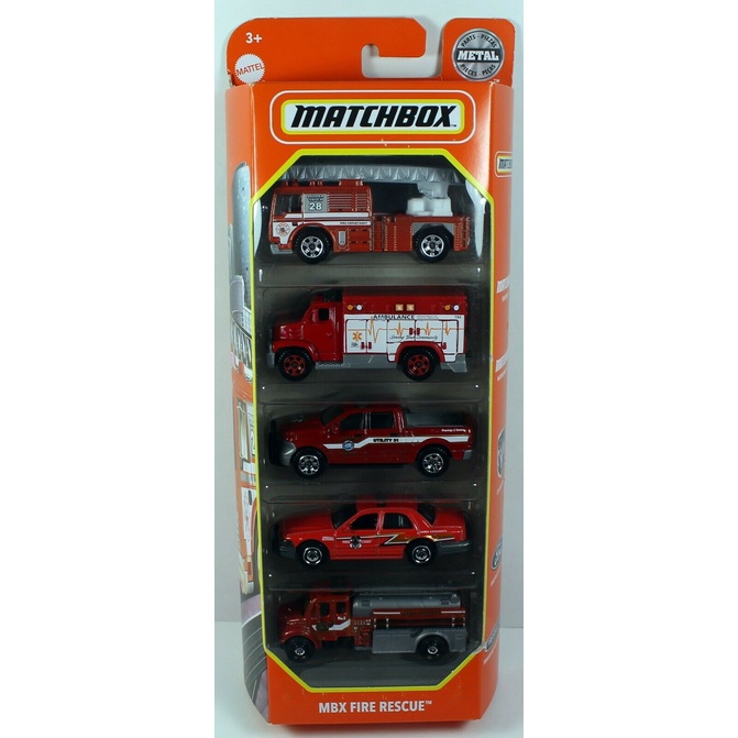 Matchbox MBX Fire Rescue 5-Pack Set 1:64 Scale Ram 1500 Police Tanker ...