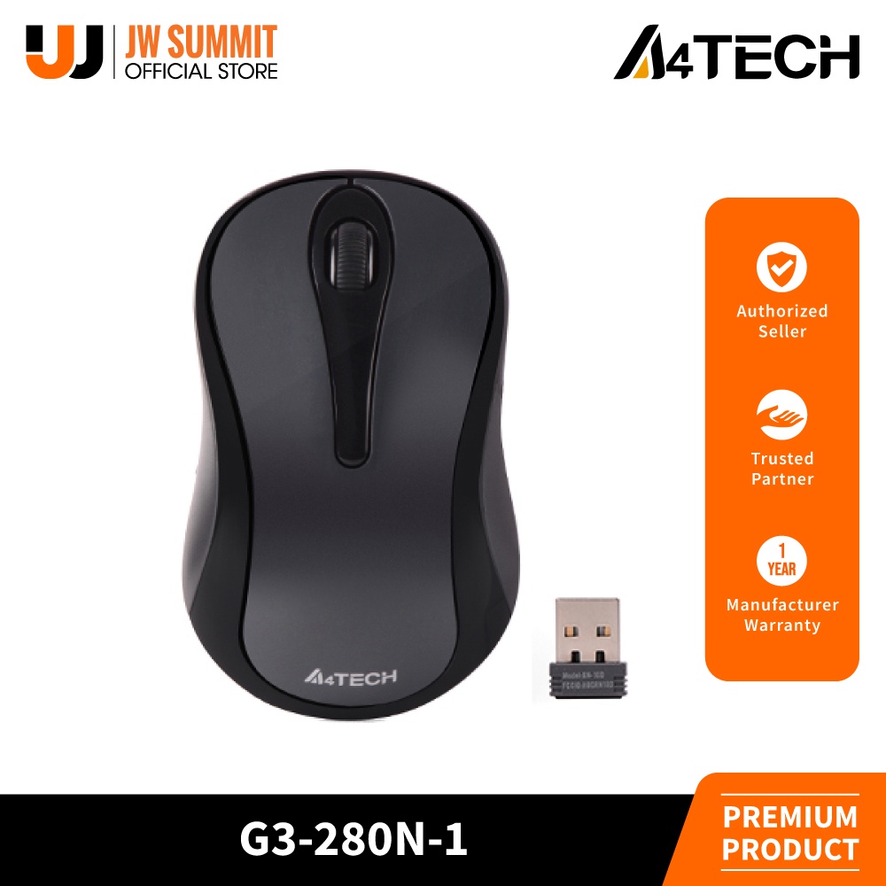A4tech G3-280N-1 1200 DPI Power Saving Wireless Mouse (Glossy Grey ...