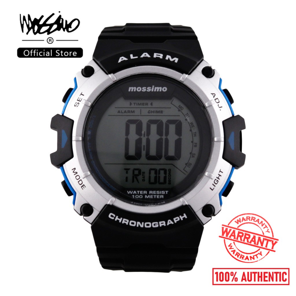 Mossimo Frederick Black Rubber Strap Digital Watch MS-1824G-BLU ...