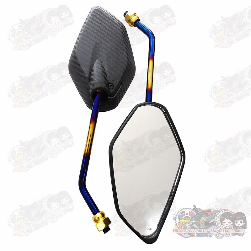 LJ Motorcycle Carbon Side Mirror Titanium 2 Tone Long Stem Honda 10mm ...