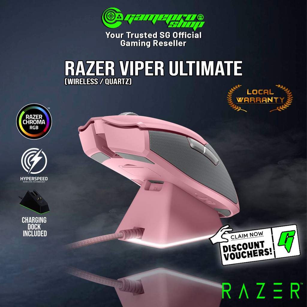 Razer Viper Ultimate Quartz/Mercury Wireless Gaming mouse with Charging ...