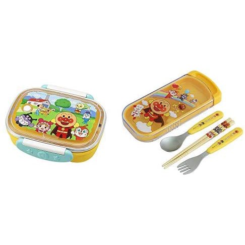 Anpanman Lockable Bento Box (280ml) Yellow + Anpanman Slide 3-Piece Set ...