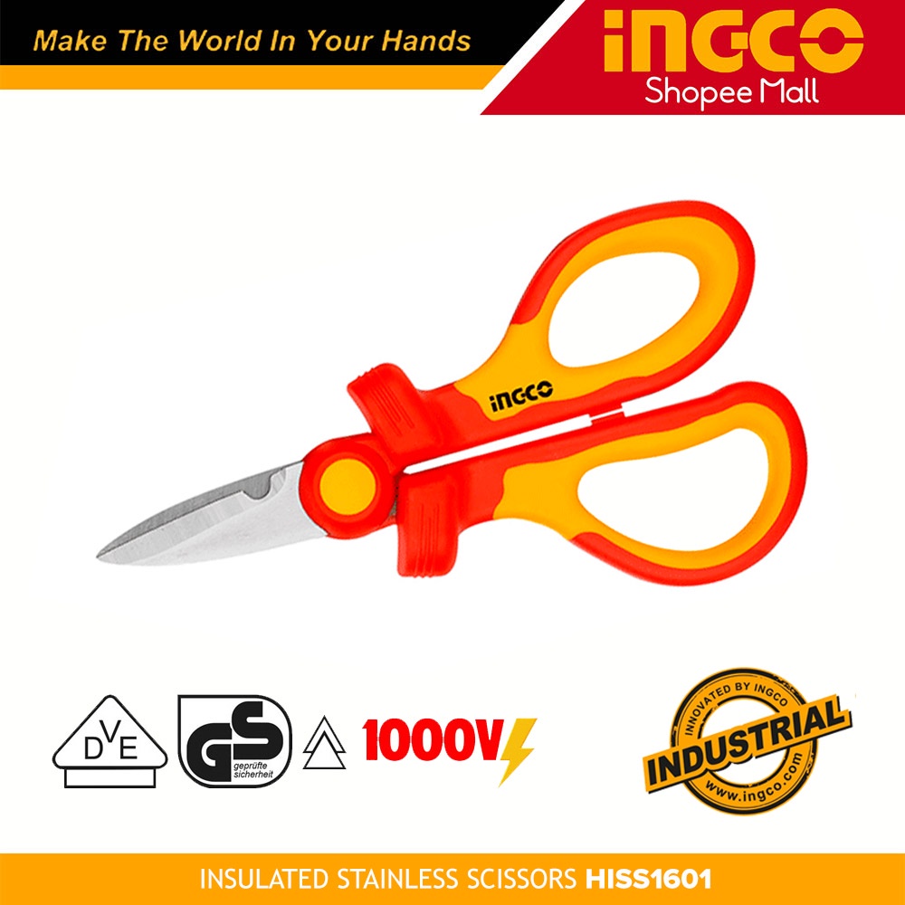 Ingco HISS1601 Industrial Insulated Scissors with Stainless Blade 1000V ...