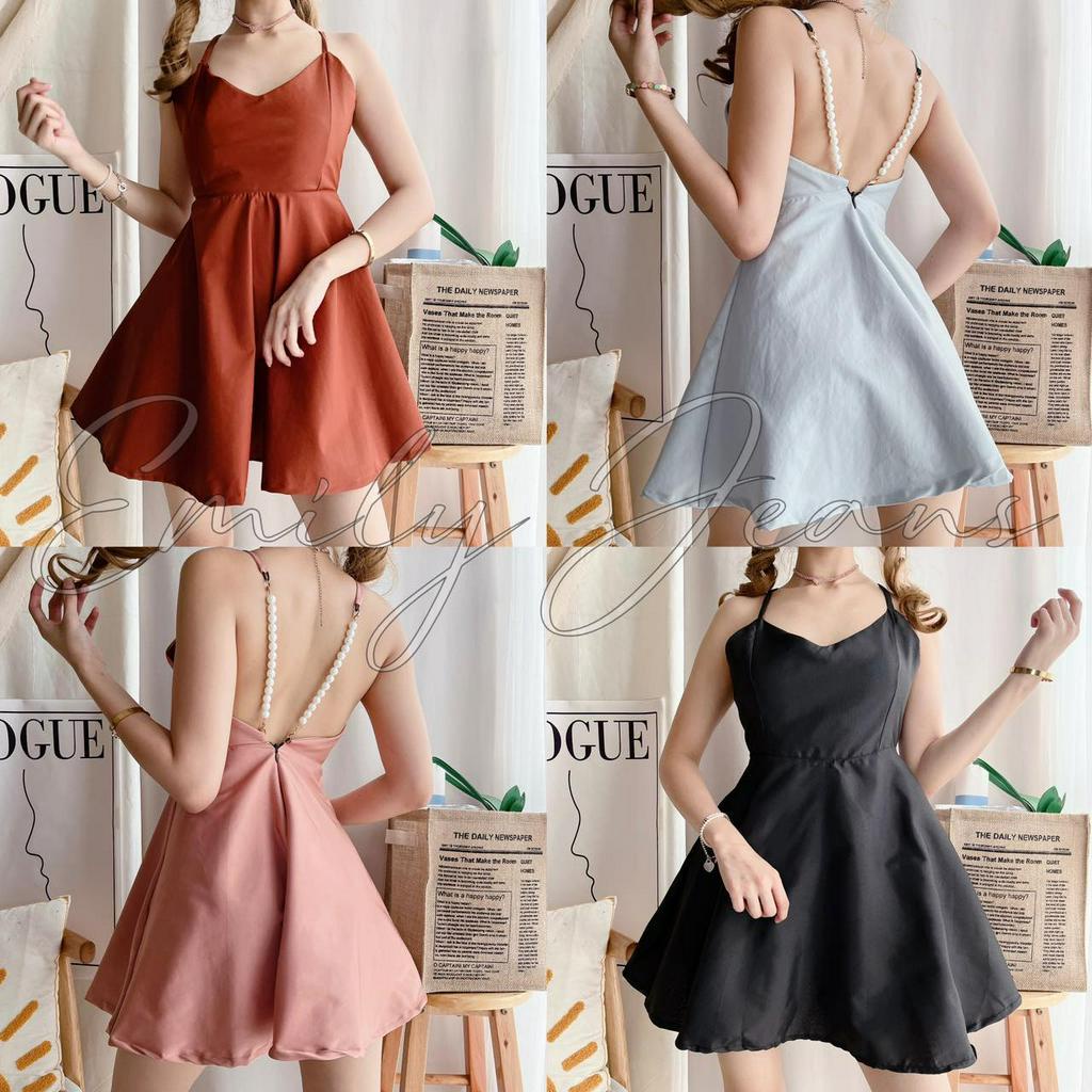 EMILY Korean Sleeveless Pearl Strap A-Line Mini Dress New Trend ...