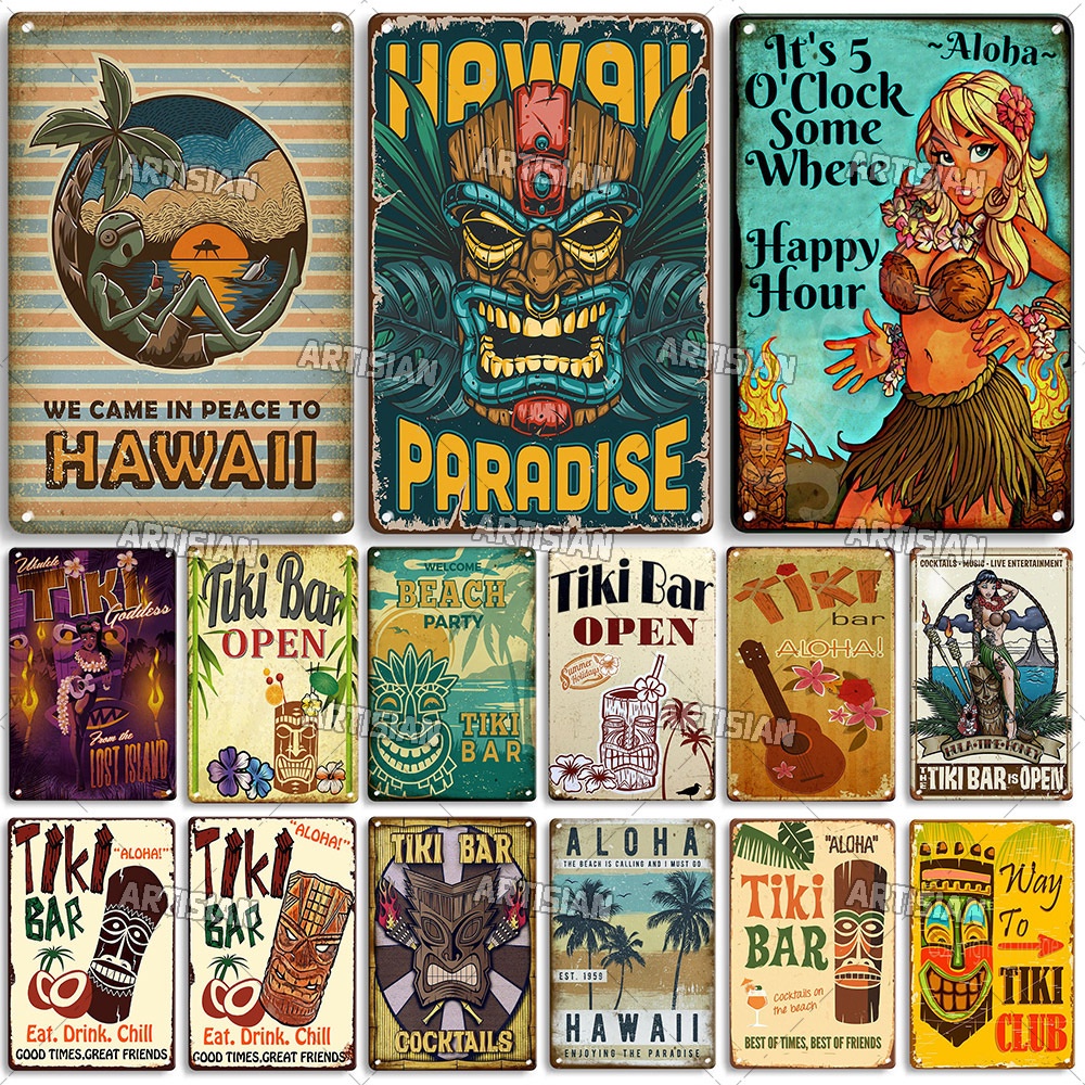 Retro Tiki Bar Metal Tin Sign Decorative Plate Vintage Hawaii Metal ...