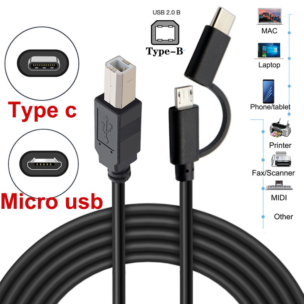 Micro Usb 2.0 + TYPE C USB-C USB3.1 Male To USB 2.0 Type-B Male OTG ...