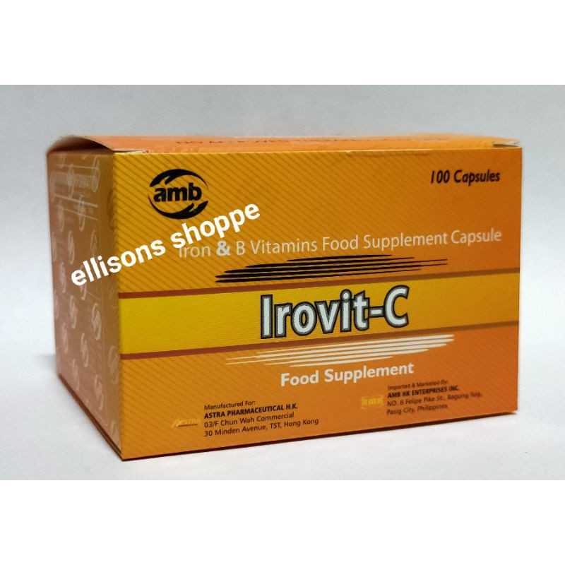 IROVIT-C Iron & Vitamin B Complex Food Supplement 100 caps JUNE 2023 ...