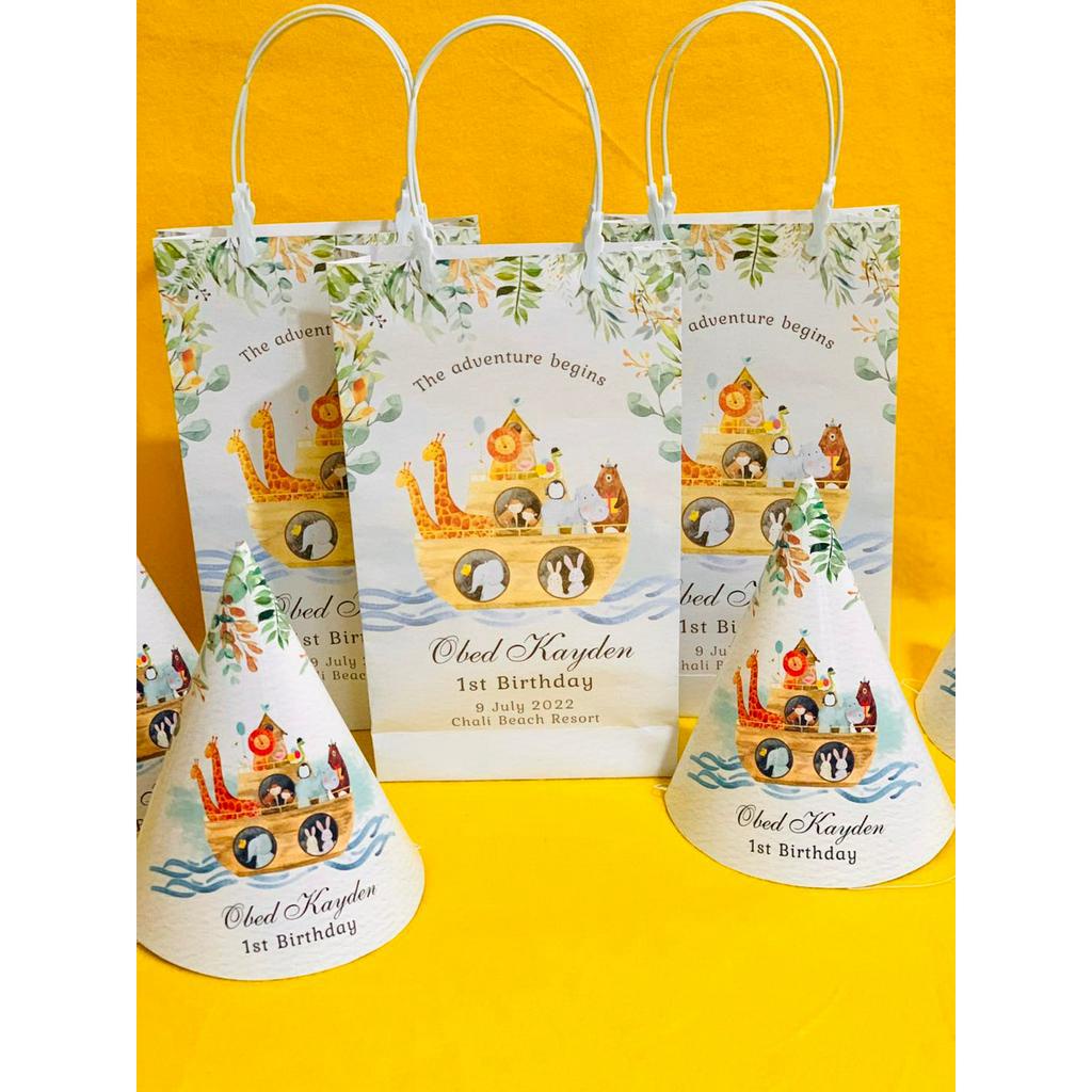 Noah Ark themed paper loot bags and party hats birthday MINIMUM 15pcs ...