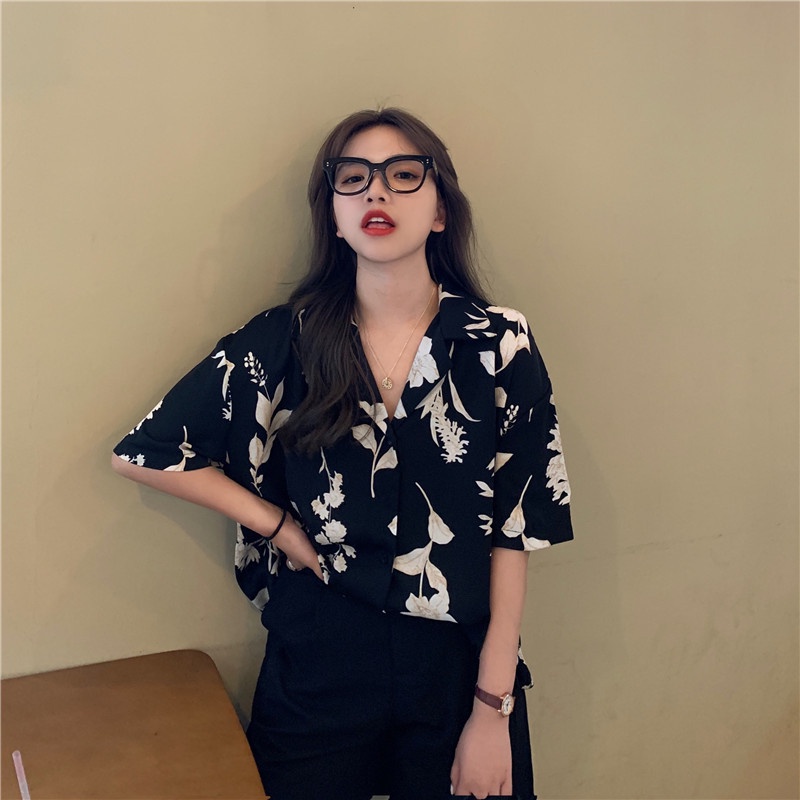 Duolin Women's Retro Hong Kong Style Print Niche Design Short-Sleeve ...