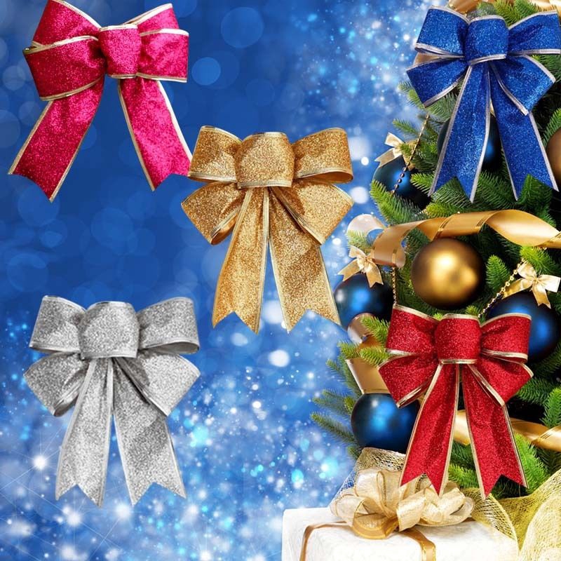 Big Shiny Bows Bowknot Christmas Tree Party Christmas Ornament Glitter ...