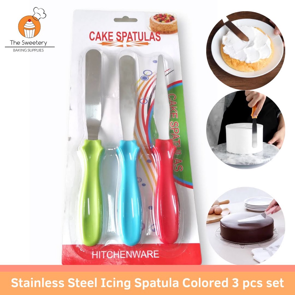 Stainless Steel Offset / Straight Cake Icing Spatula Colored 3 pcs ...