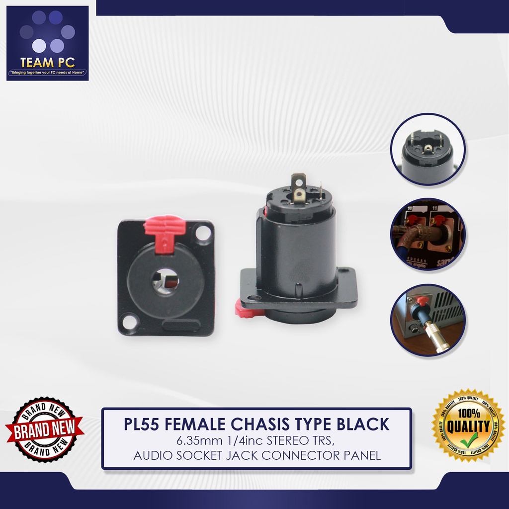PL55 FEMALE CHASIS TYPE BLACK, 6.35mm 1/4inc STEREO TRS, AUDIO SOCKET ...