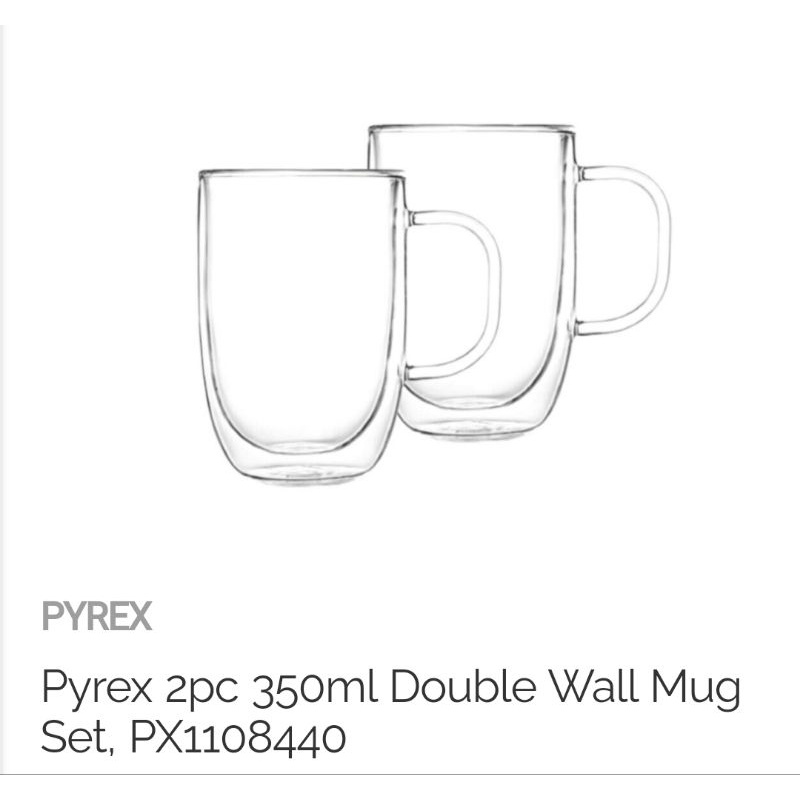 PYREX 2pc 350ml Double Wall Mug Set, PX1108440 | Shopee Philippines