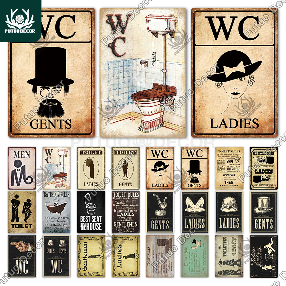 Putuo Decor Toilet Sign Vintage Funny Metal Tin Sign WC Lavatory ...
