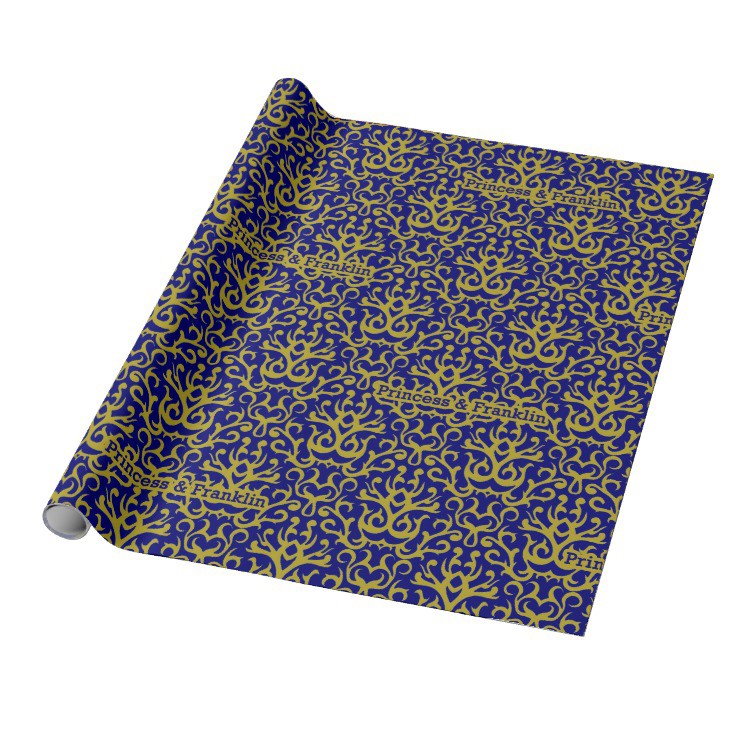 Personalized Gift Wrappers - Pattern - Elegant Damask (Gold and Blue ...