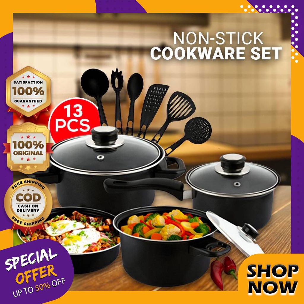 13PCS Kitchenware Cookware Set Non-Stick Soup Pot Fry Pan KITCHEN ...