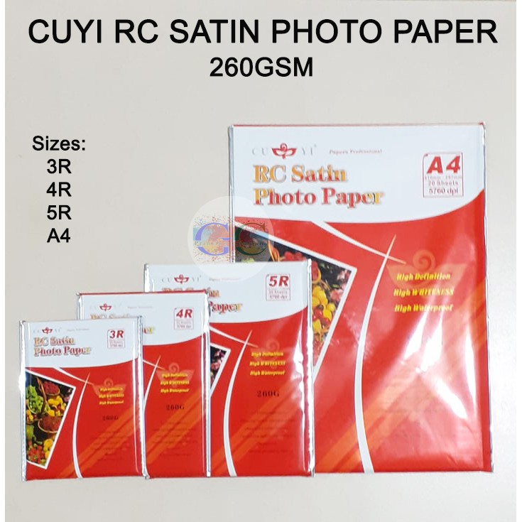 Cuyi RC Satin Photo Paper 3R/ 4R/ 5R/ A4 size | Shopee Philippines