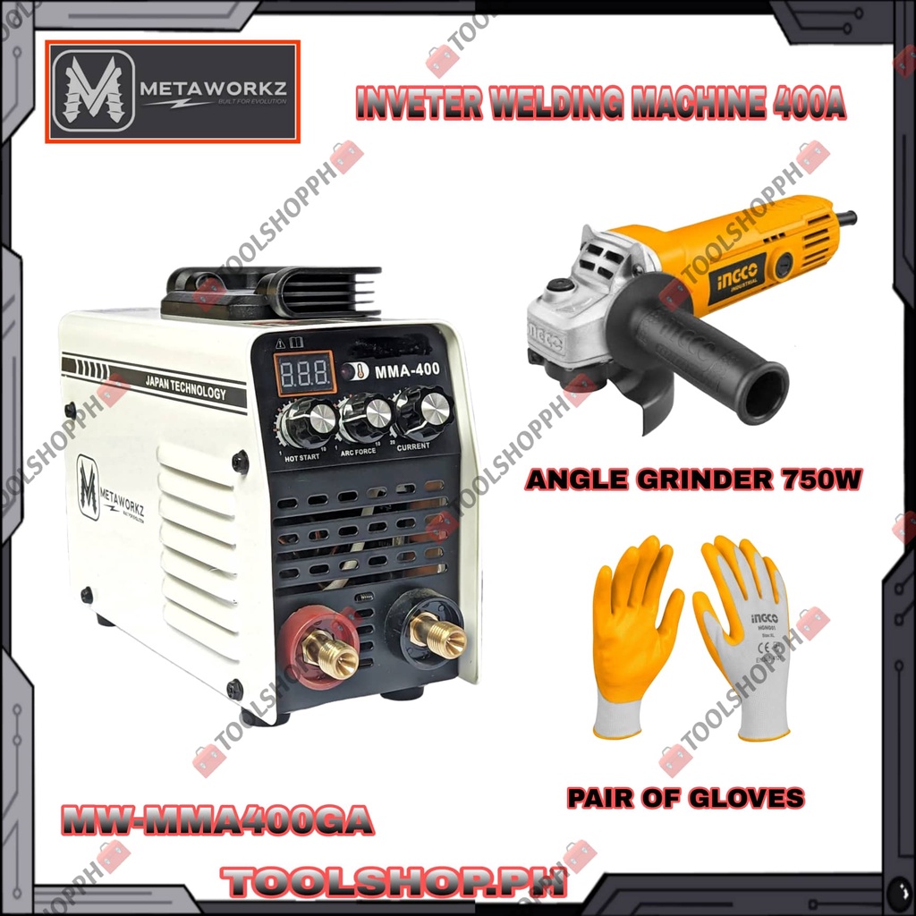 METAWORKZ 400Amp Inverter Welding Machine MW-MMA400 w/ INGCO Angle ...