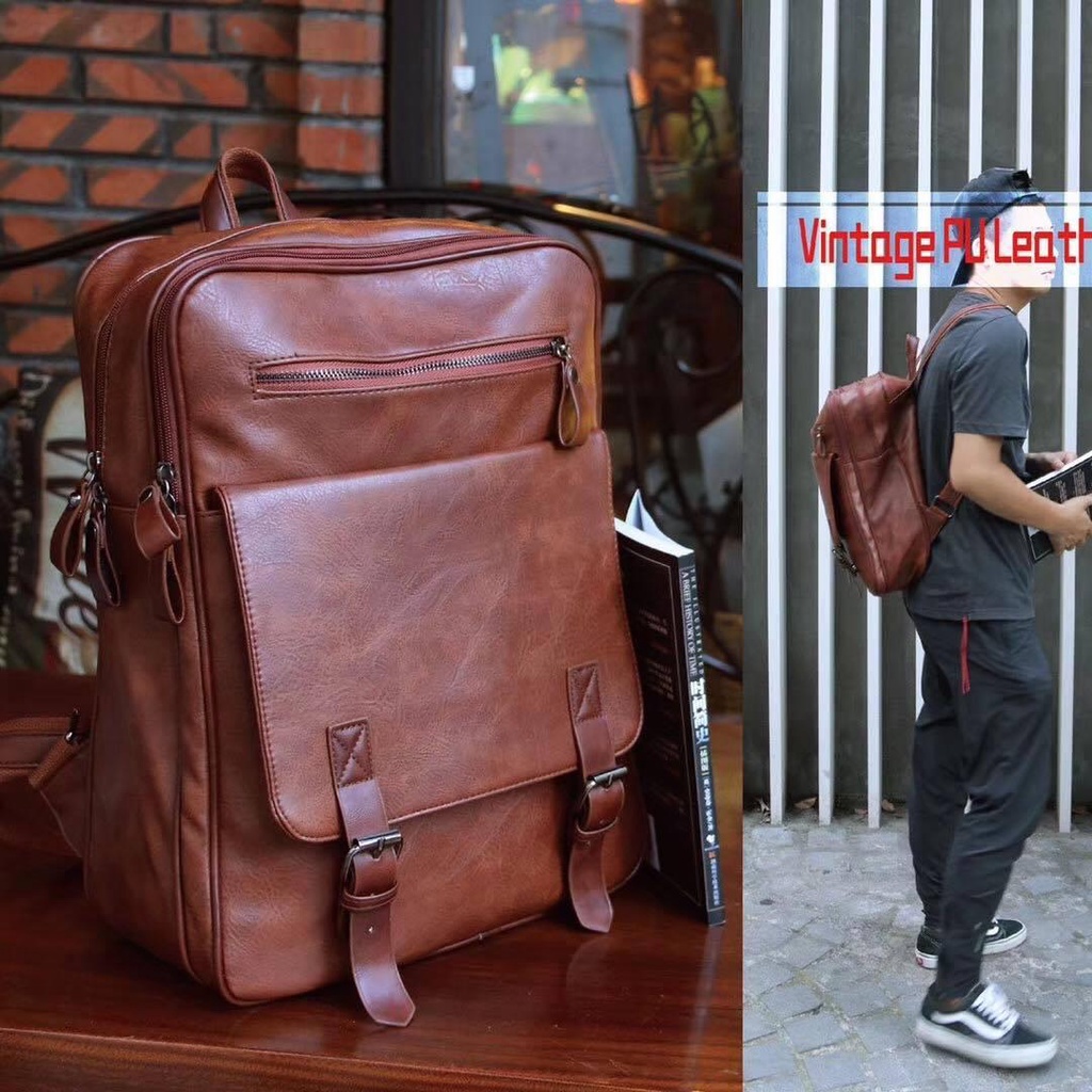 De2 Bag Vintage Korean Leather Backpack School Office Bag | Shopee Philippines