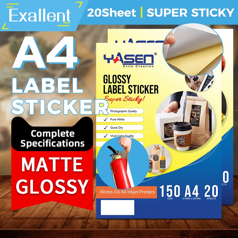 Yasen Glossy&Matte Label Sticker Paper A4 Printable 150gsm 20Sheets ...