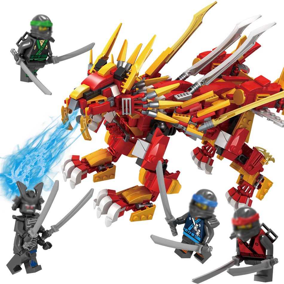 800pcs Mecha small particles Ninjago Burning Flame Lion Model Building ...