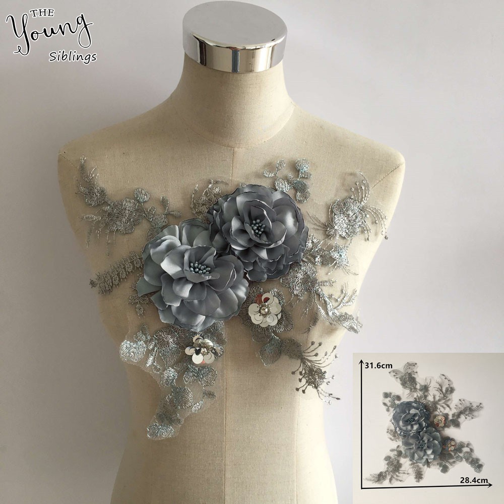 Sliver 3D Flower Lace Sewing Applique Patch Collar Applique DIY Craft ...
