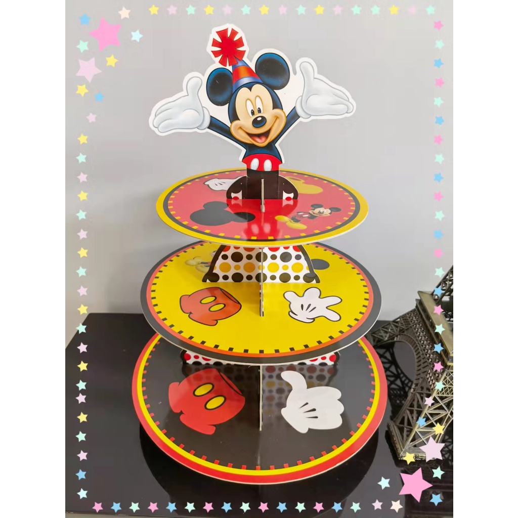 Disney theme 3D Mickey Mouse Three Layers Cup cake Stand rack party ...