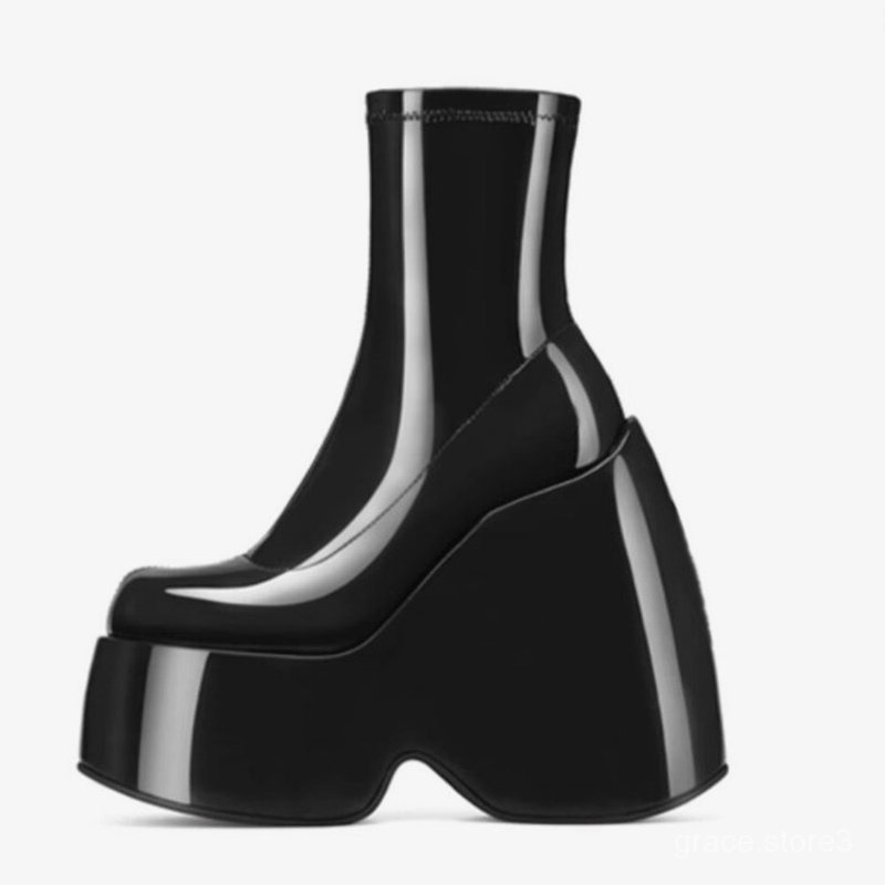 Thick Platform Designer High Heel Ankle Boots Elastic Shoes Woman ...