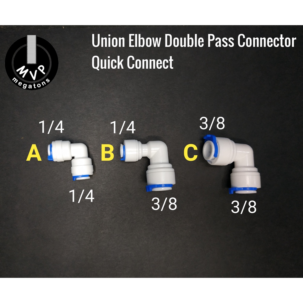 Union Elbow Connector RO Fittings Quick Connect 1/4" and 3/8" Reverse ...