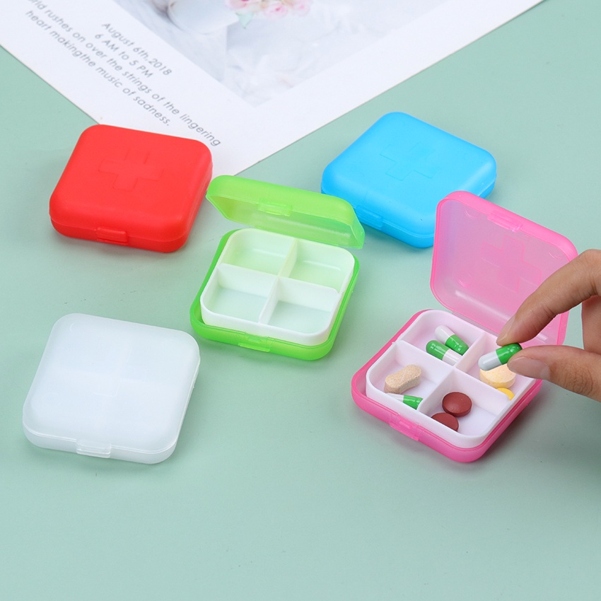 Portable 4 Slot Medicine Case Organizer Plastic Pill Box Travel Storage ...
