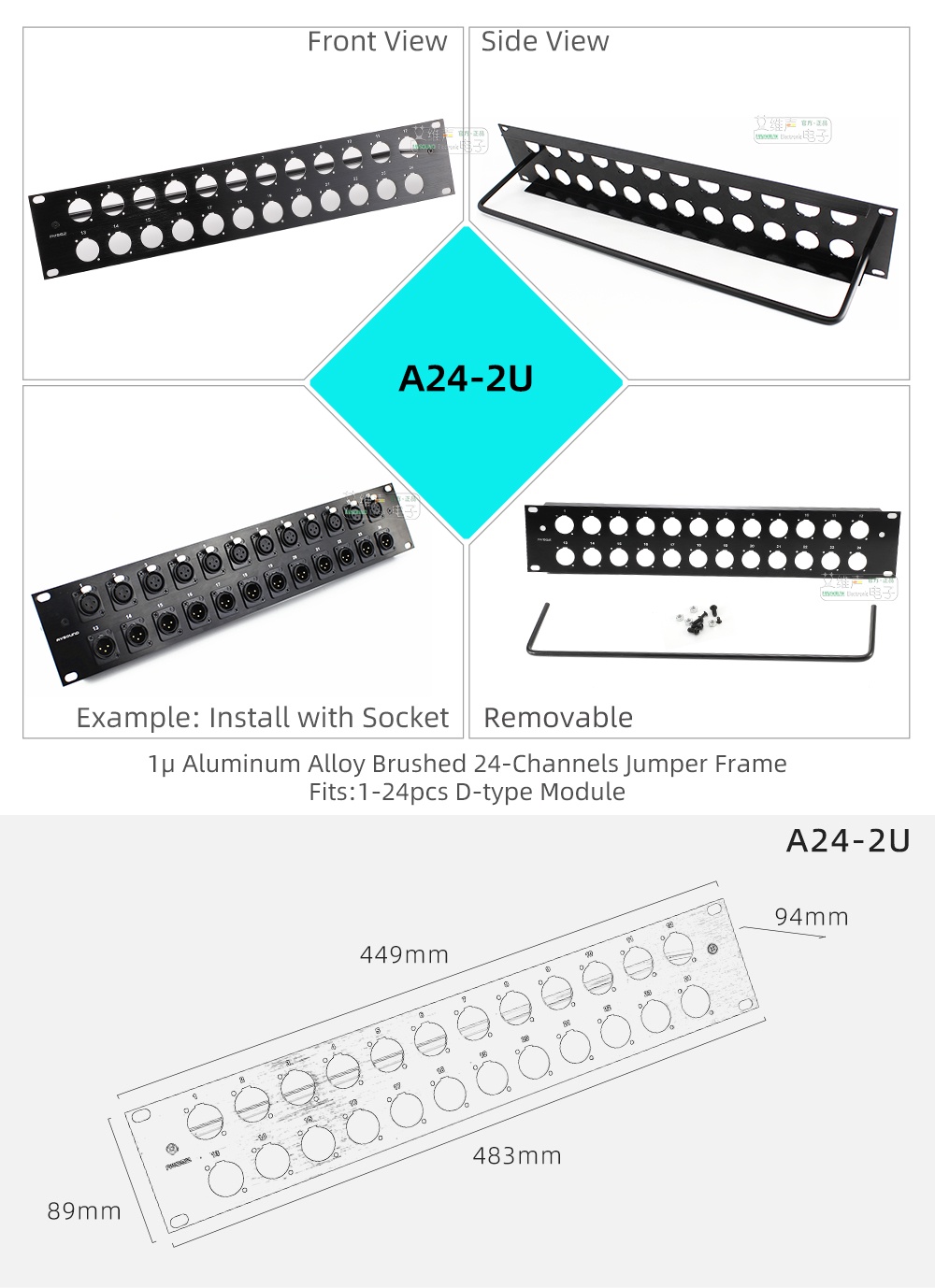 1U 2U Rack Patch Panel 8 12 16 24 Way Channel 1U 2U Flight Case Mount ...