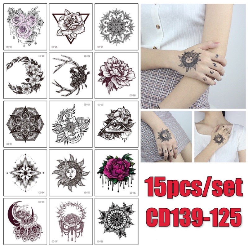 15 Pcs Waterproof Temporary Tattoo Stickers Hand Back Foot Tattoo ...