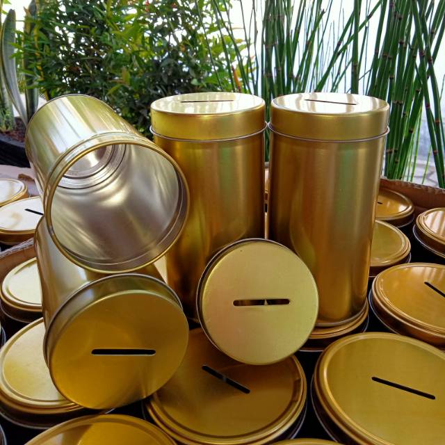 (GRADE B) Plain Gold Tin Piggy Bank 15*7,5cm | Shopee Philippines