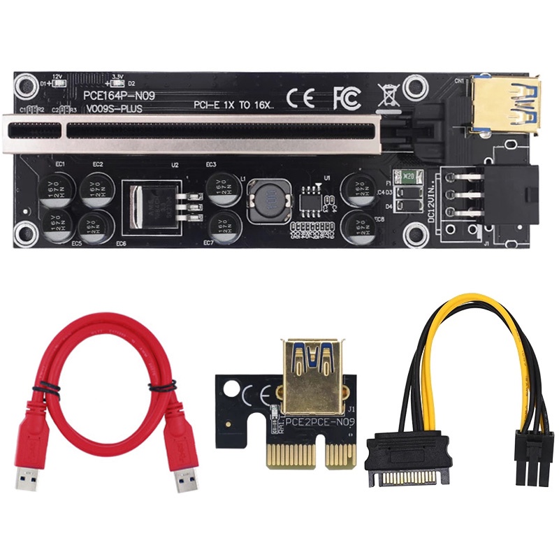 VER009S Plus PCIE Riser Card PCI Express Adapter Molex 6Pin SATA USB 3. ...
